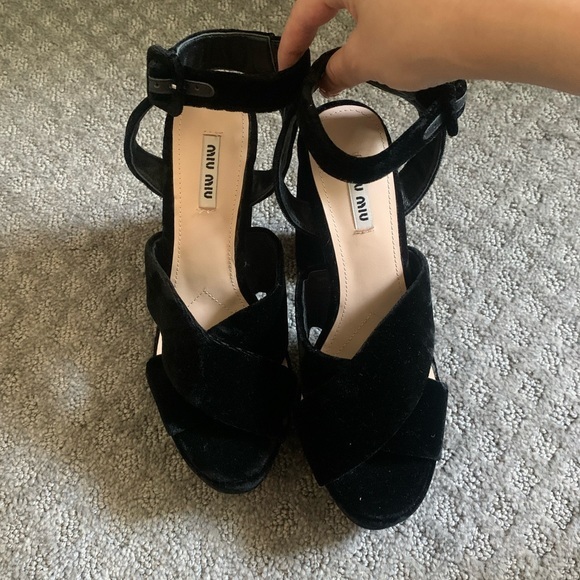 Miu Miu | Shoes | Miu Miu Velvet Platform Heel Sandals | Poshmark